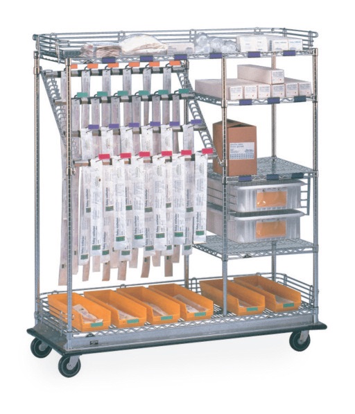 Metro Combination Style Catheter Cart - 3 Shelf, 16 Hooks (610 x 1525 x ...