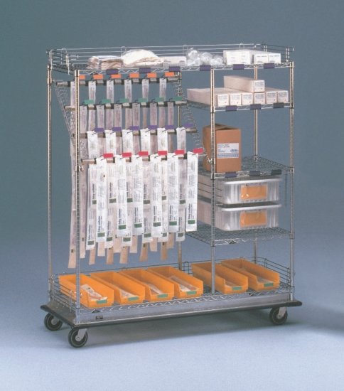 Metro Combination Style Catheter Cart - 3 Shelf, 16 Hooks (610 x 1525 x ...