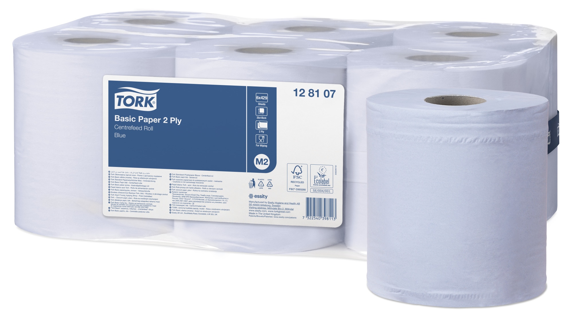 Tork Basic Centrefeed Wiping Paper Blue M2 - 6 x 150m - 128107 | HCE