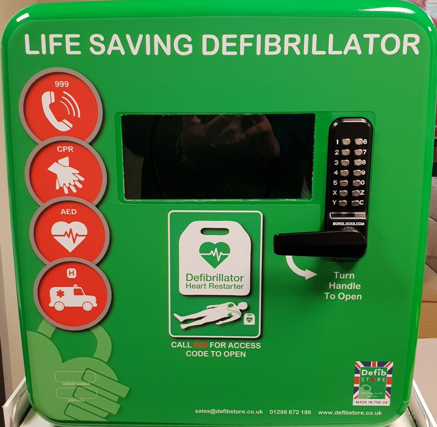 Secure Outdoor AED Cabinet - Green with Keypad Lock | HCE