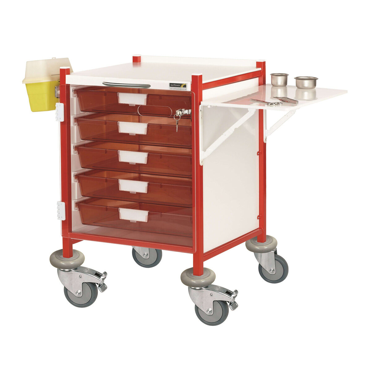 Sunflower VISTA 40 Red Clinical Trolley - 5 Red Trays & Door | HCE